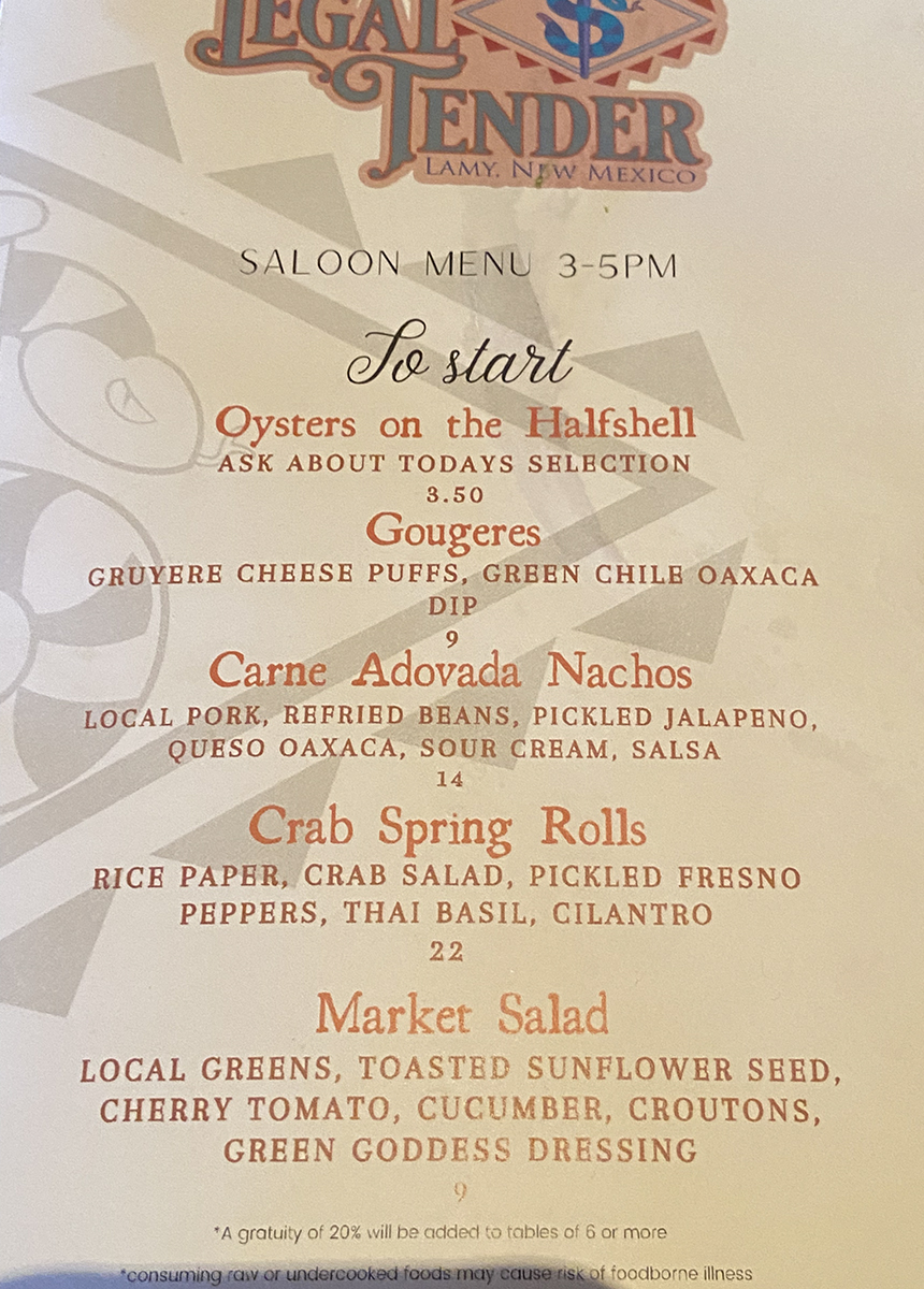 Legal Tender Saloon and Eating House, Lamy – Santa Fe City Different Foodie